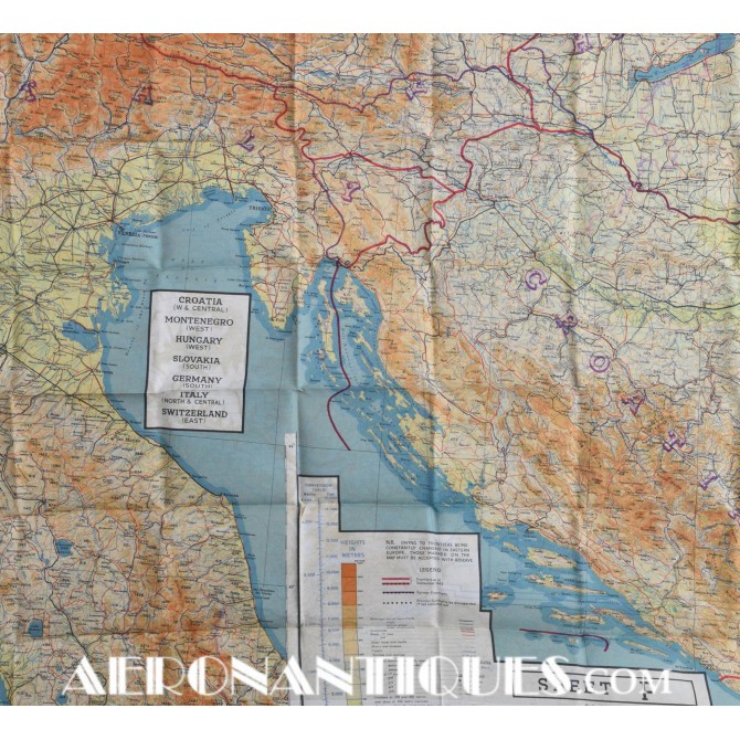 pilot escape chart;silk chart;wwii pilot map scarf;map;chart